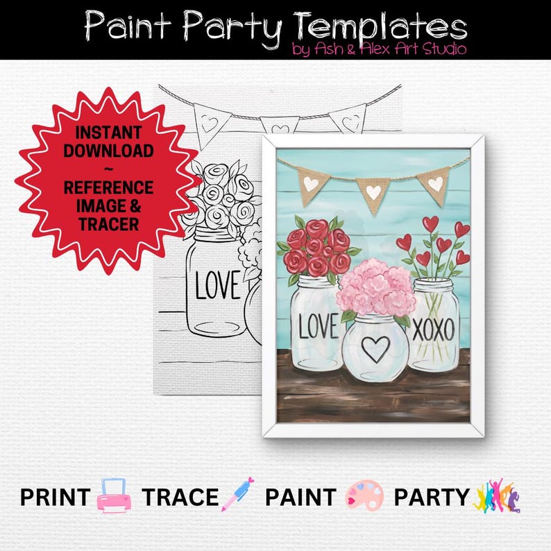 Love Heart XOXO Paint Party Template | PNG JPG | Sip and Paint Kits ...
