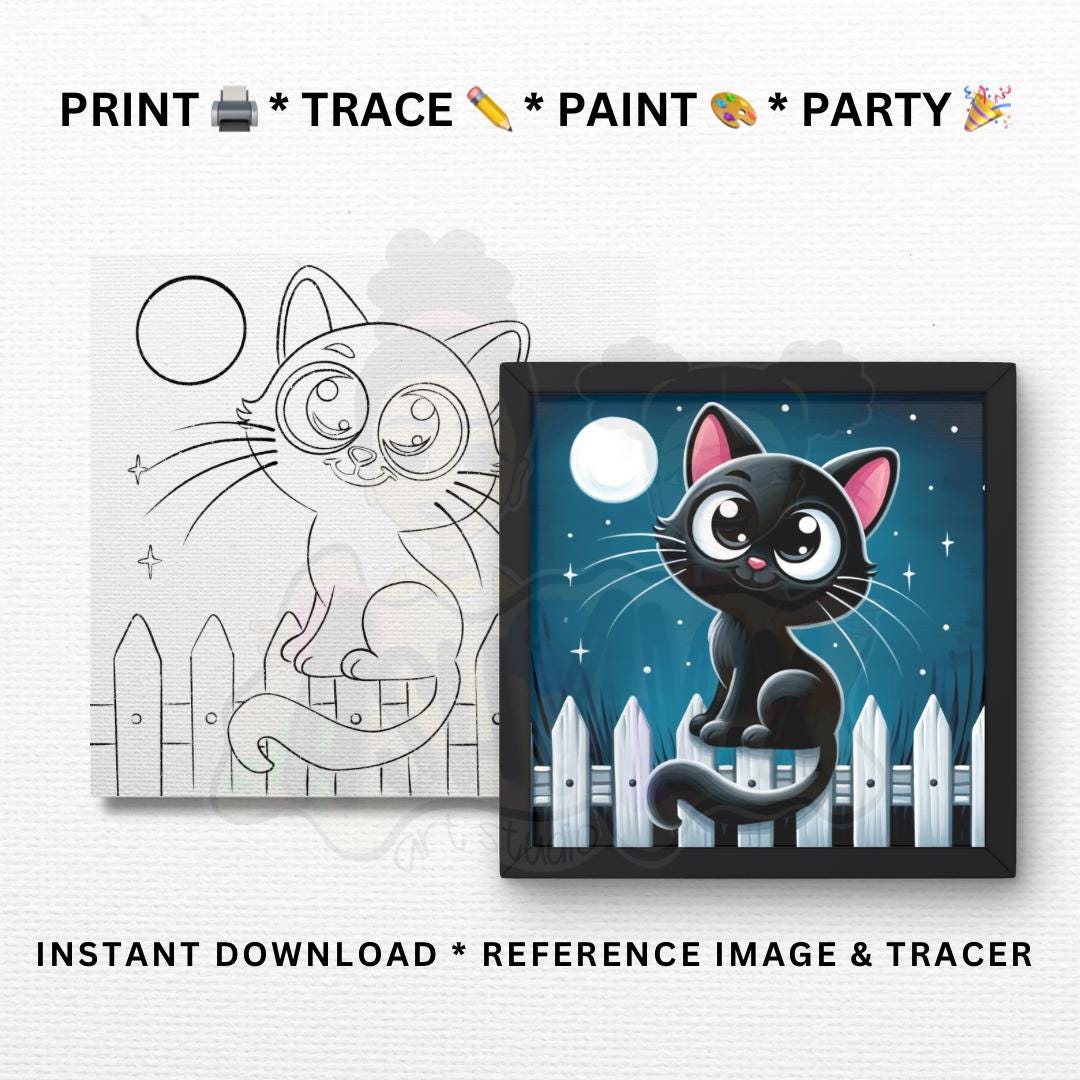 Cat Paint Party Template | Printable Stencil & Color Guide (digital ...