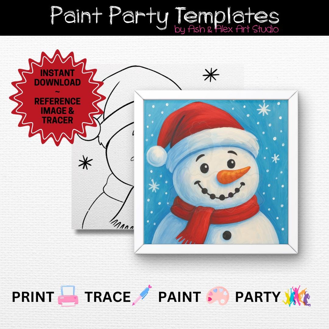 Holiday Snowman Paint Party Template | PNG JPG | Sip and Paint Kits ...