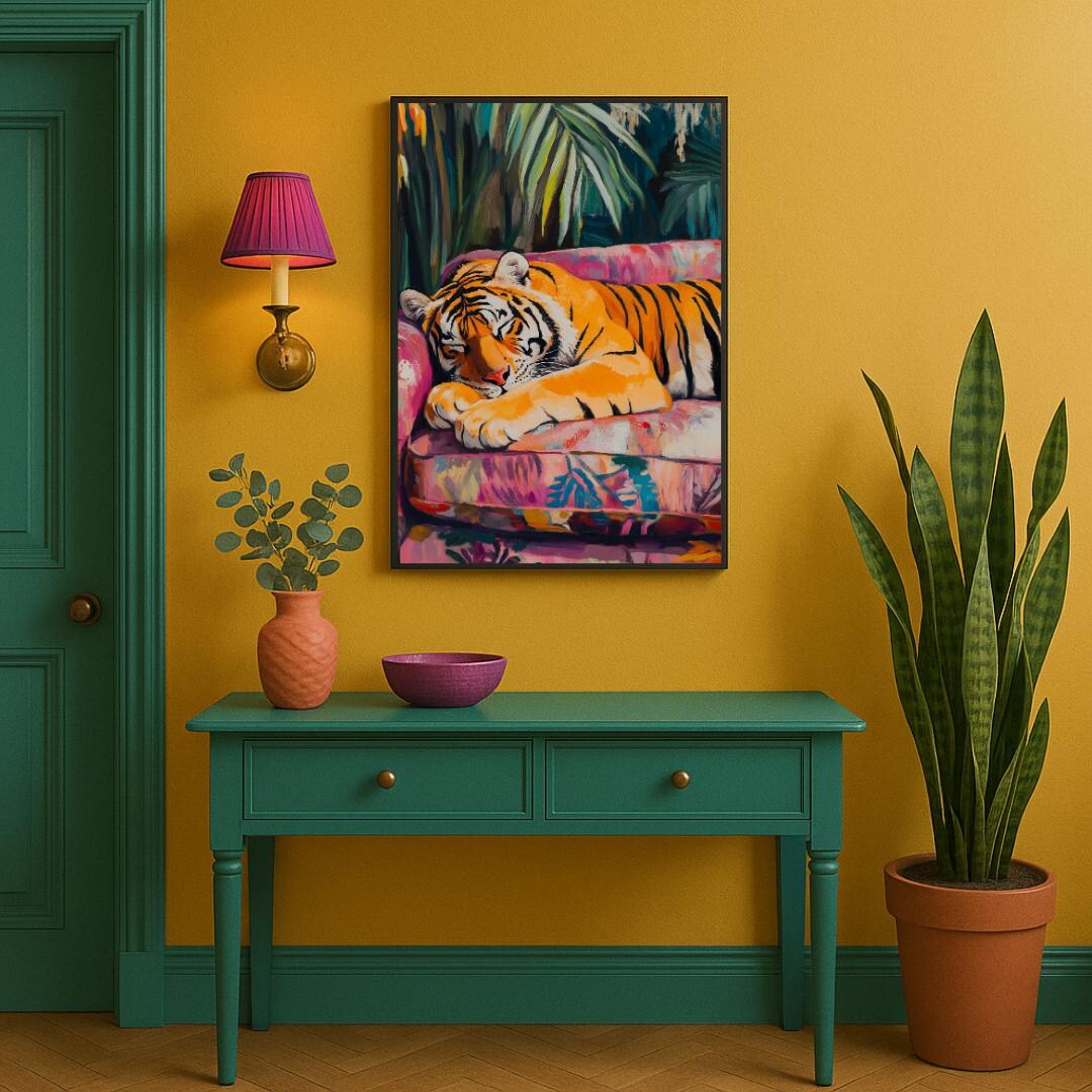 Tiger on Sofa Art Print: Maximalist Preppy Decor (digital Download) - Etsy