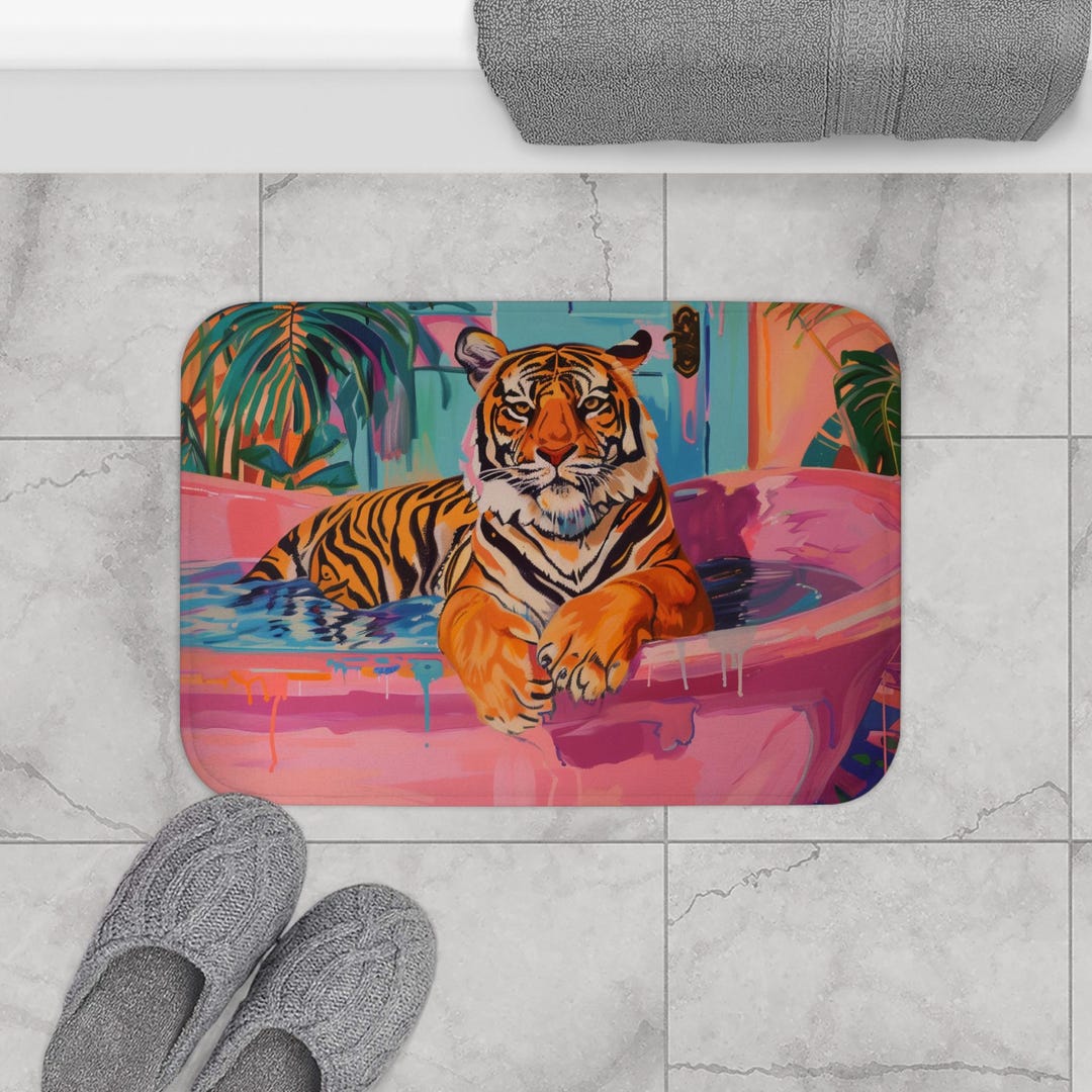 Tiger in a Bathtub Bath Mat - Bathroom Runner Rug - Non Slip Shower Mat ...