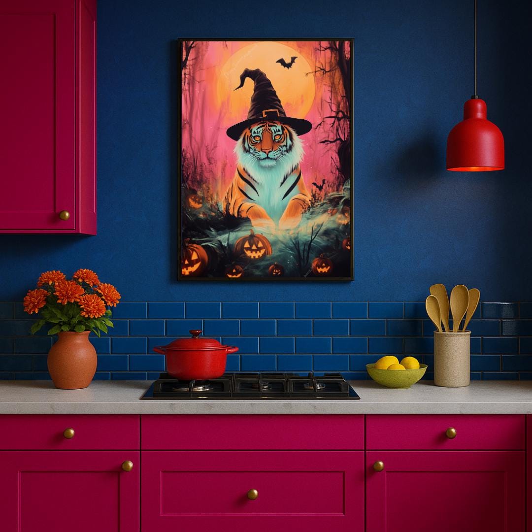 Witch Tiger Halloween Print: Maximalist Witchy Wall Art (digital ...