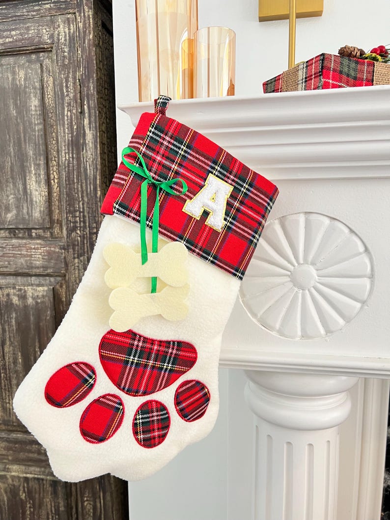 Custom Pet Stocking With Initial - Personalized Christmas Gift, Paw ...