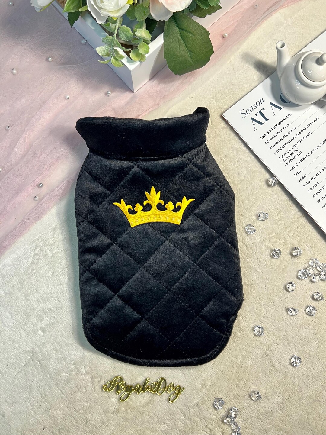 Black Dog Vest With Gold Crown - Pet Clothing for Warm Comfort, Pet ...