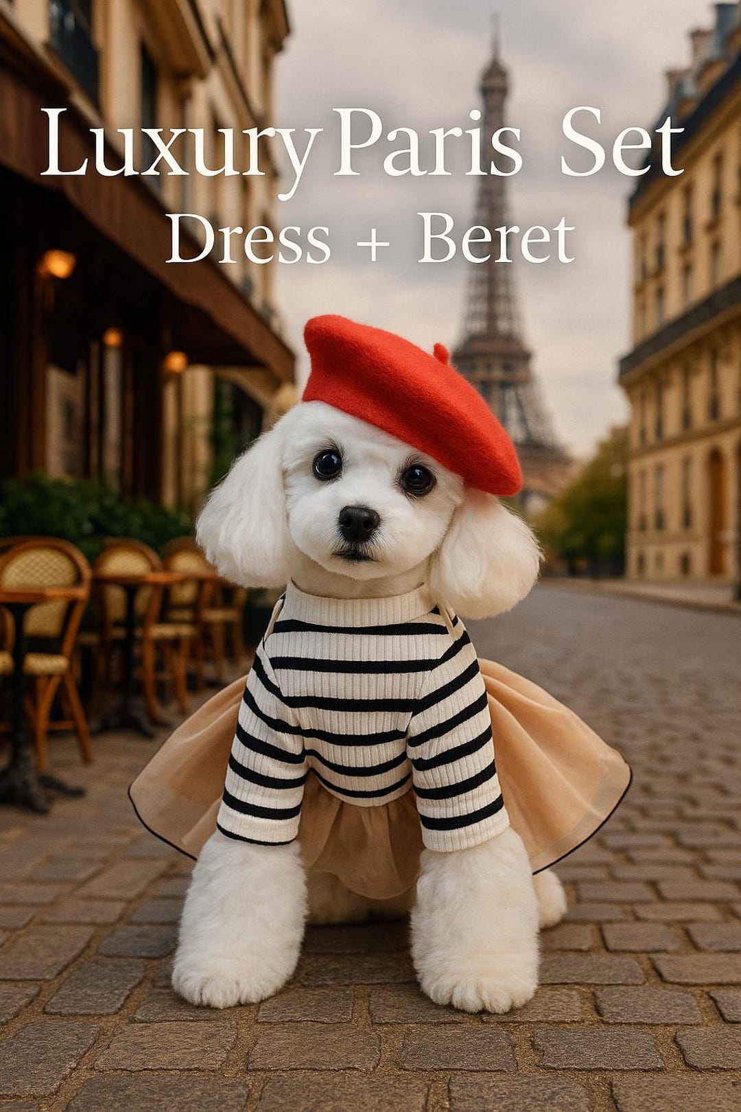 Luxury Dog Dress With Red Beret – Parisian Style Bear Print Outfit for ...