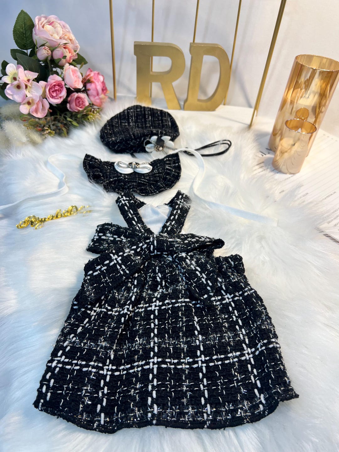 Chic Tweed Dress With Elegant Collar & Stylish Beret Set , Dress for ...