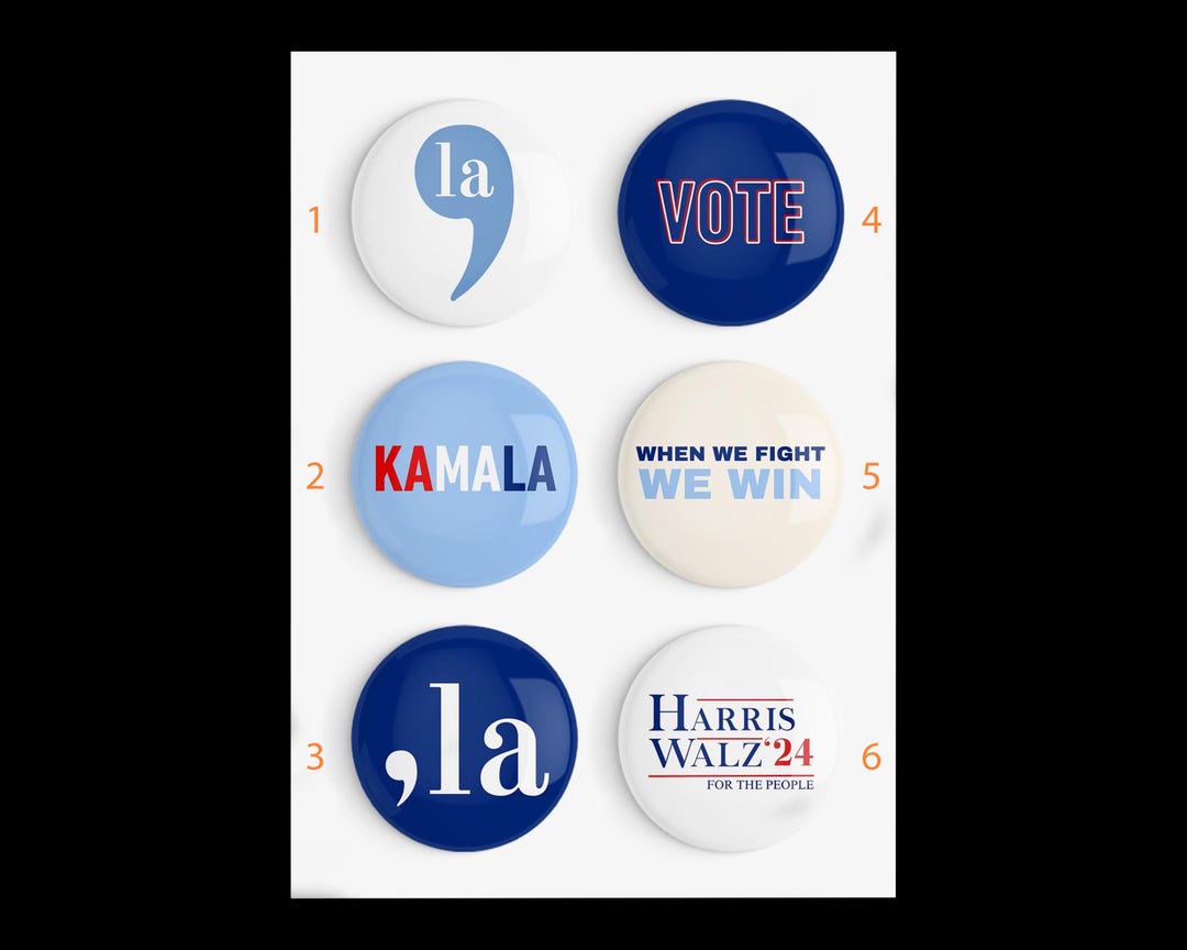 Kamala Pin Button Set comma La ,la Button Kamala Harris Comma La Button ...