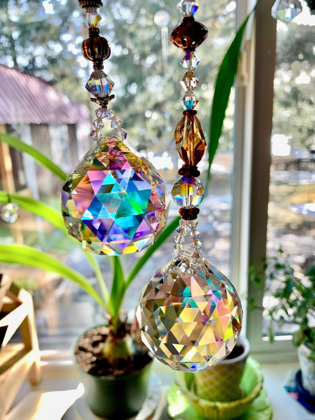 Very Large Rainbow Maker Crystal Faucets Ball Suncatcher 45x40mm with ...