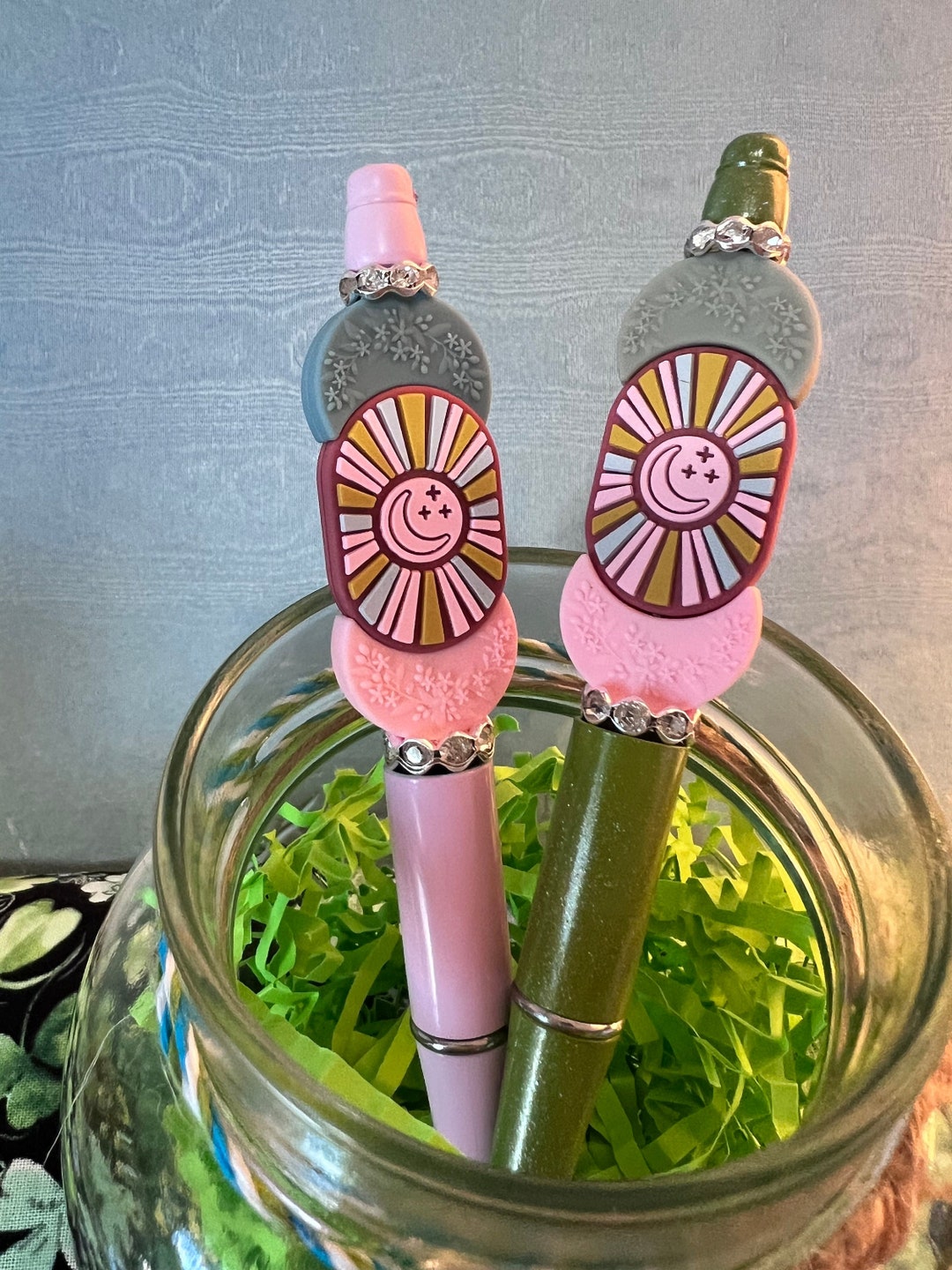 Moon Smiley Face Silicone Beaded Pens, Journal Pens, Office Pens, Small ...