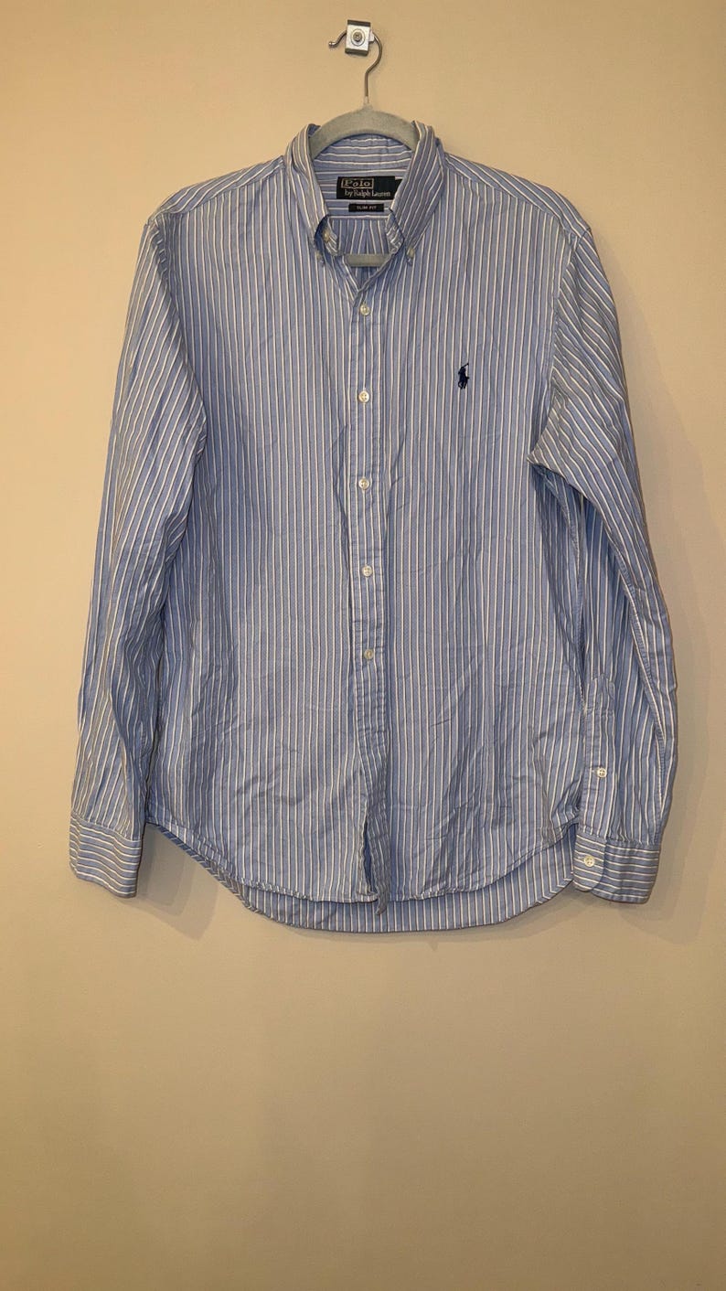 Polo Ralph Lauren Classic Shirt Button up Blue With White Stripes ...