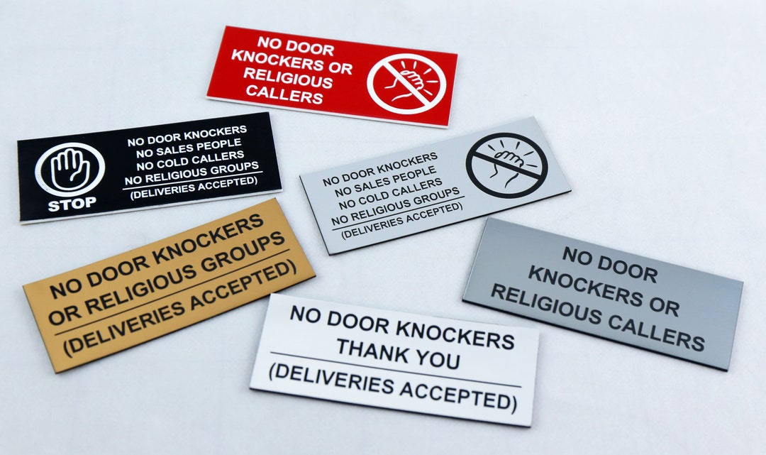 No Door Knockers or Religious Groups Engraved Sign Plaque 100mm X 40mm ...
