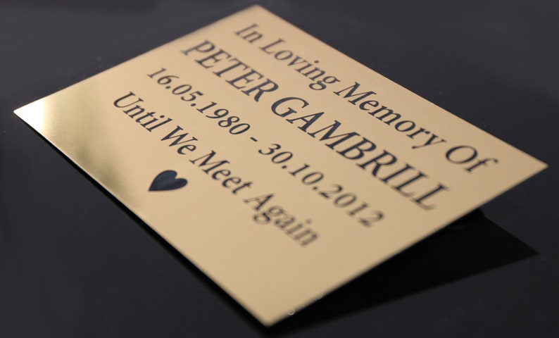 Memorial Plaque Urn Funeral Grave Marker Gold Metal Laser Engraved Sign ...