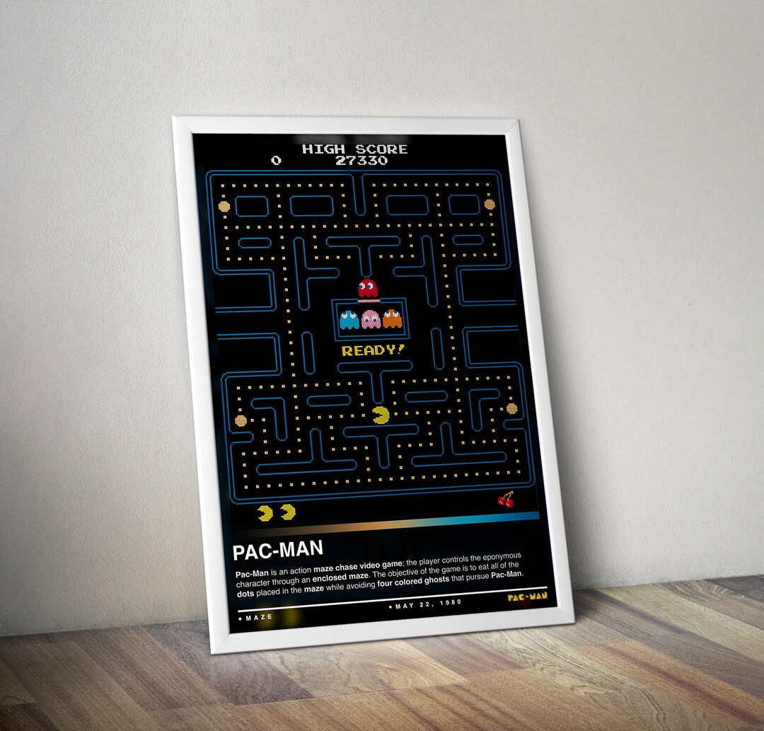 Pacman Poster Print Pacman Cover Gaming Poster 4 Colors Gaming Decor ...