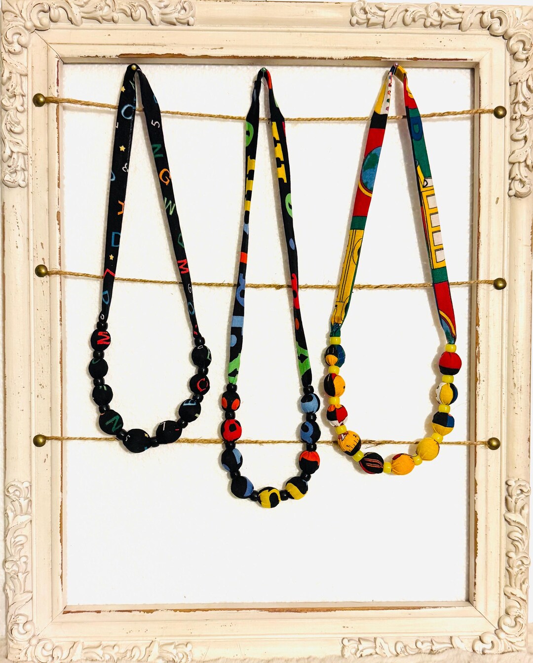 School Themed Fabric Beaded Necklaces, Featuring ABC and School ...