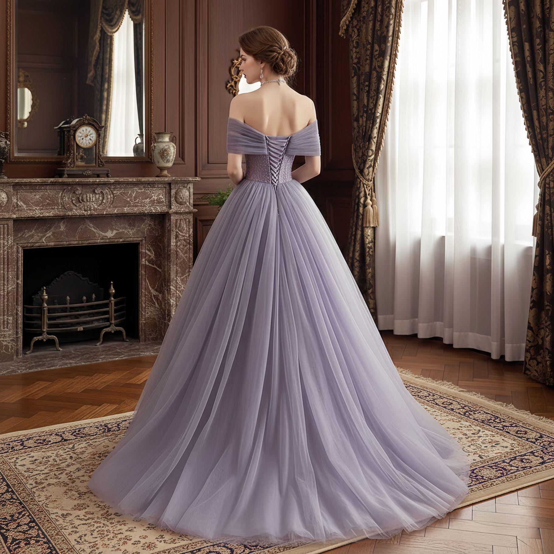 Dreamy Purple Tulle off Shouder Prom Dress,long Dress,birthday Gown ...