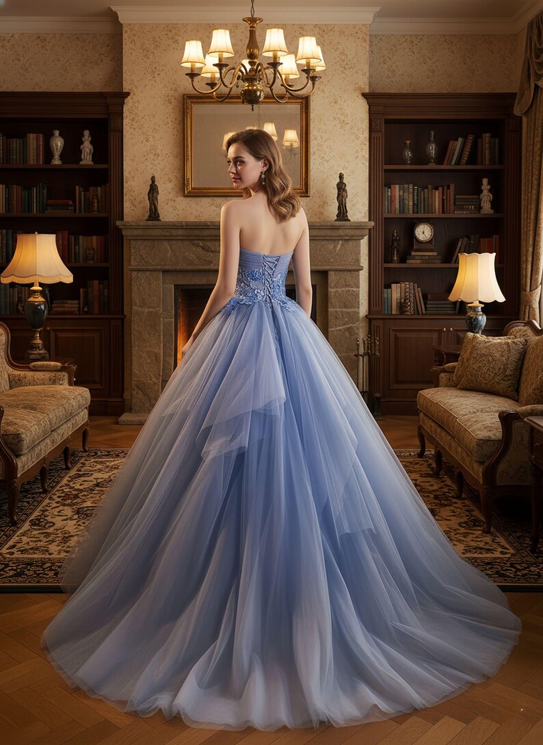 Blue Tube Tulle Princess Prom Dress,graduation Long Dress,puffy Tulle ...