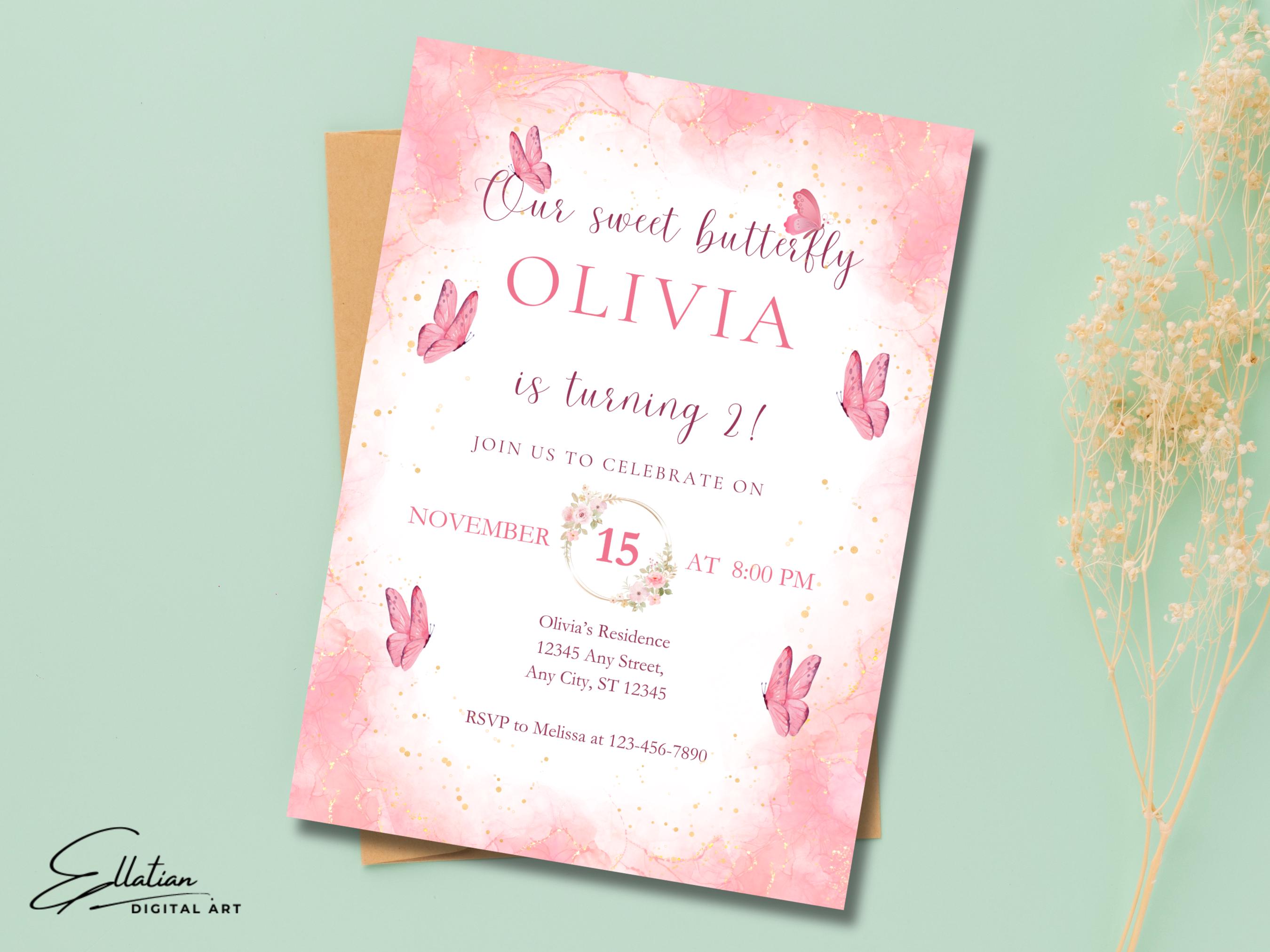Pink Butterfly Birthday Invitation, Butterfly Birthday Girl Pink ...