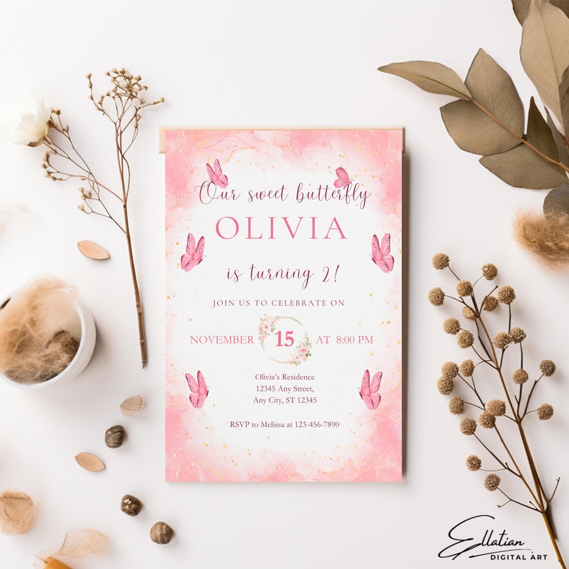 Pink Butterfly Birthday Invitation, Butterfly Birthday Girl Pink ...