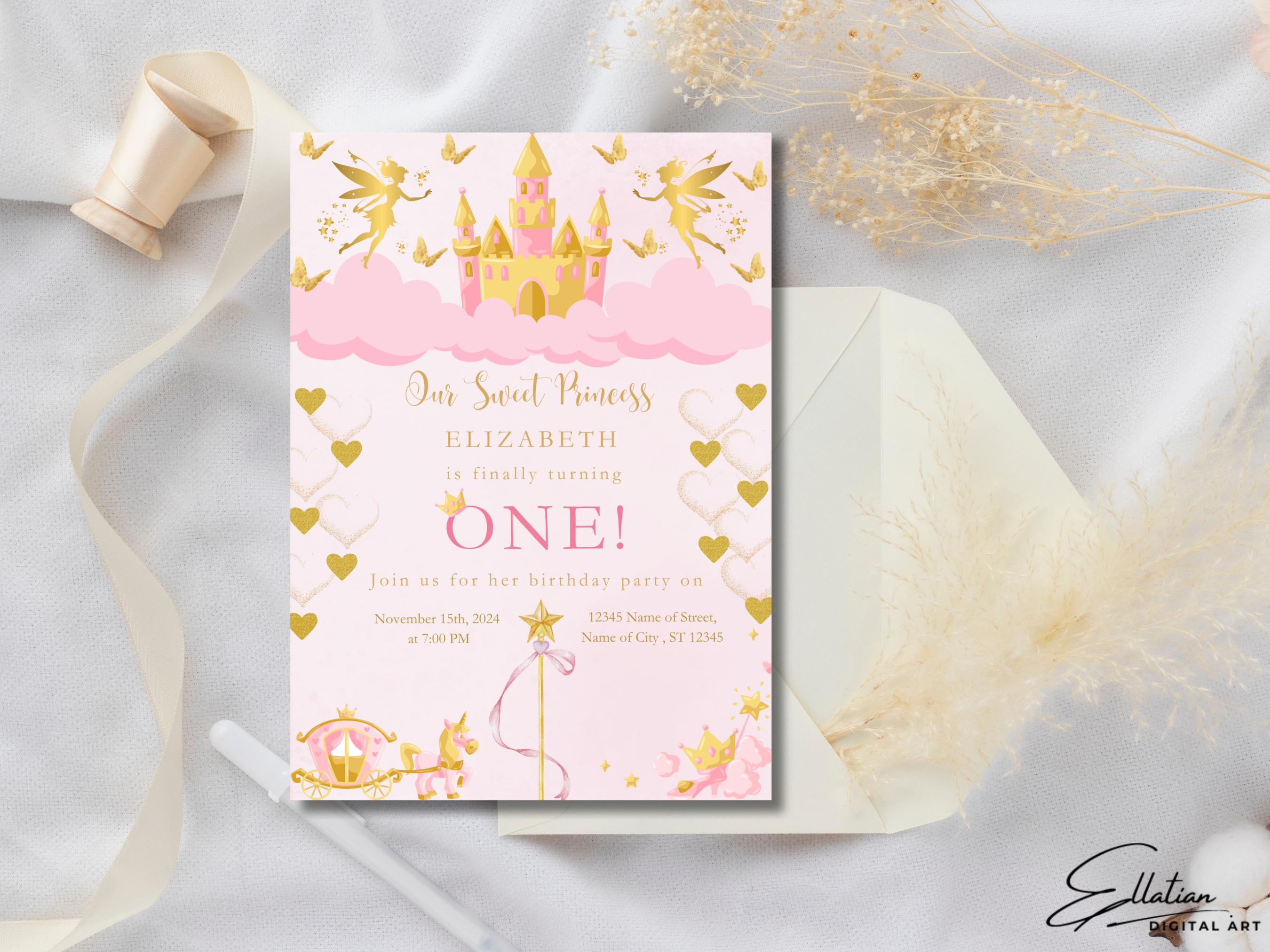 Princess Birthday Party Invitation, First Birthday Invitation Template ...