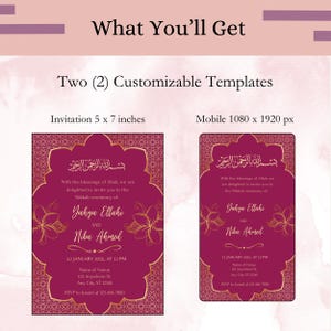 Editable Islamic Wedding Invitation Burgundy and Golden, Muslim Digital ...