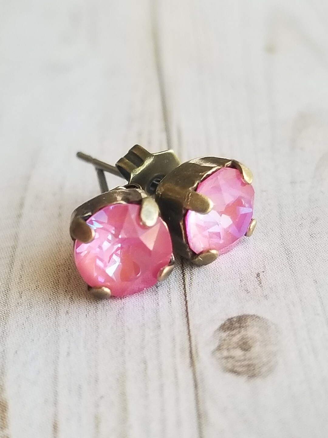 Lotus Pink 6mm Swarovski Crystal Chaton Rhinestone Stud Earrings Dainty ...
