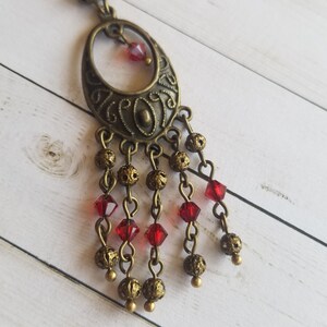 Victorian Style Brass Red Pendant Necklace With Austrian Crystal for ...