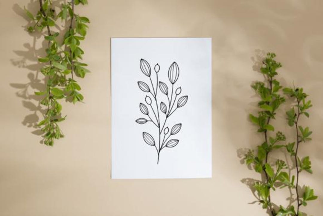 Minimalist Line Leaves Printable for Elegant Decor of Living Room ...