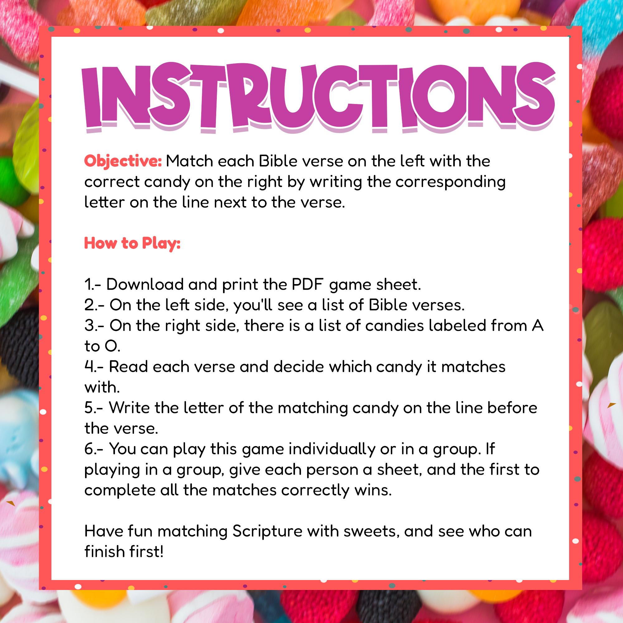 Bible Candy Match Game | Fun Bible Matching Game | Printable Bible Game ...