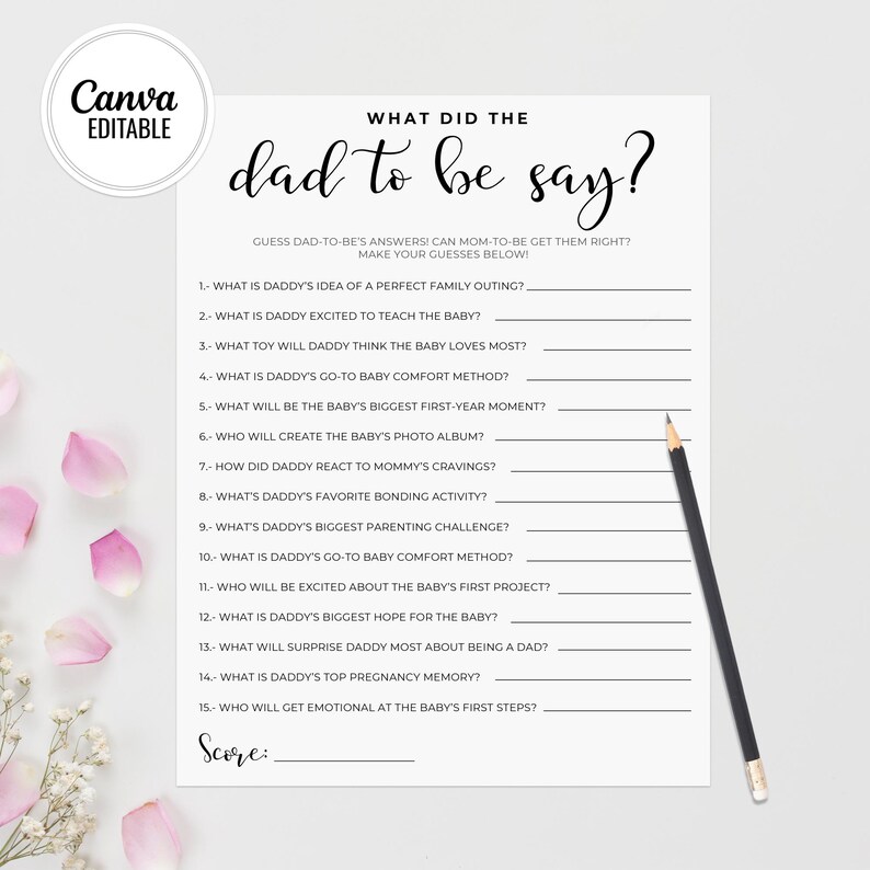 What Did Daddy Say? Fun Printable Baby Shower Game – Instant Download ...