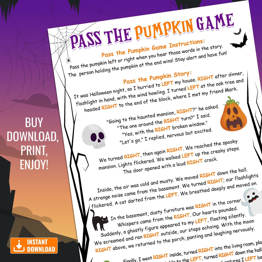 Pass the Pumpkin - Printable Halloween Left Right Game, Fun Activities ...