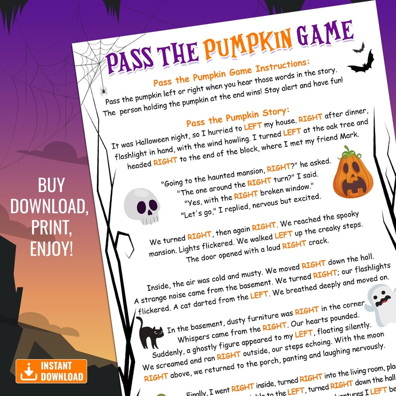 Pass the Pumpkin - Printable Halloween Left Right Game, Fun Activities ...