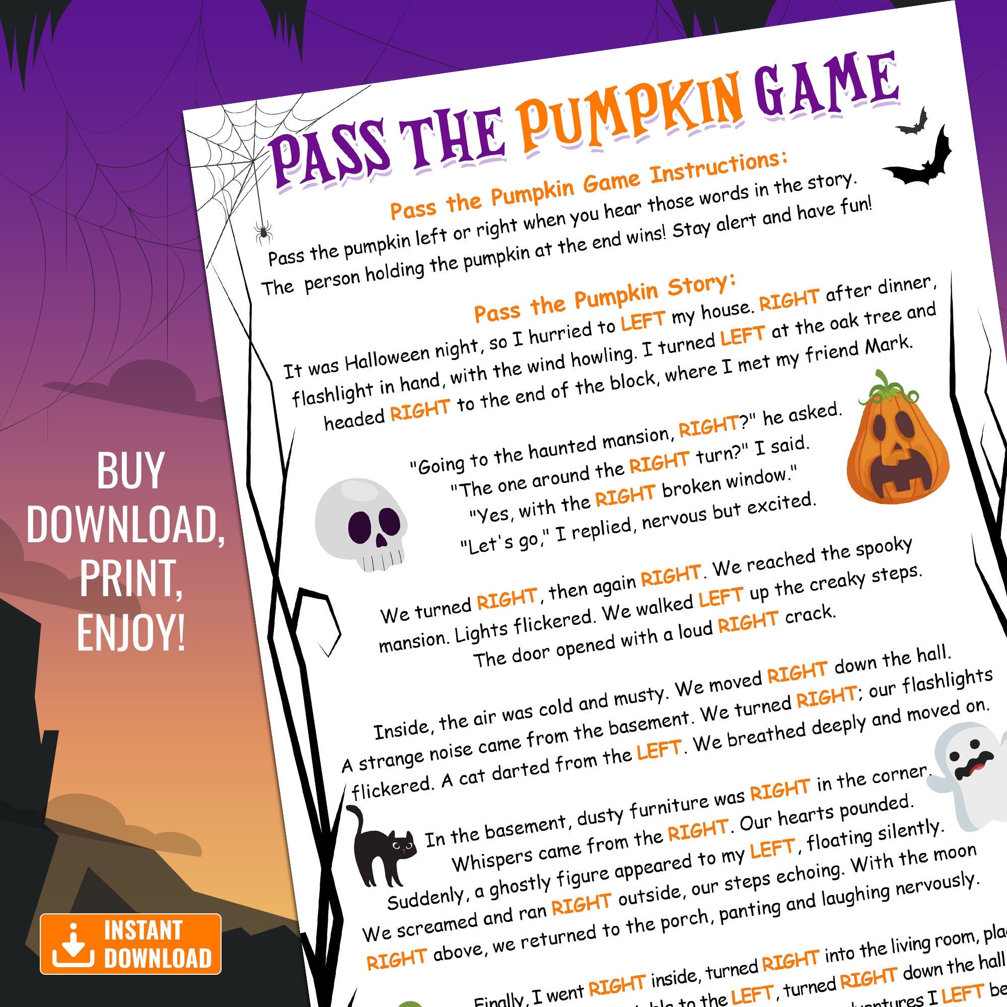 Pass the Pumpkin - Printable Halloween Left Right Game, Fun Activities ...