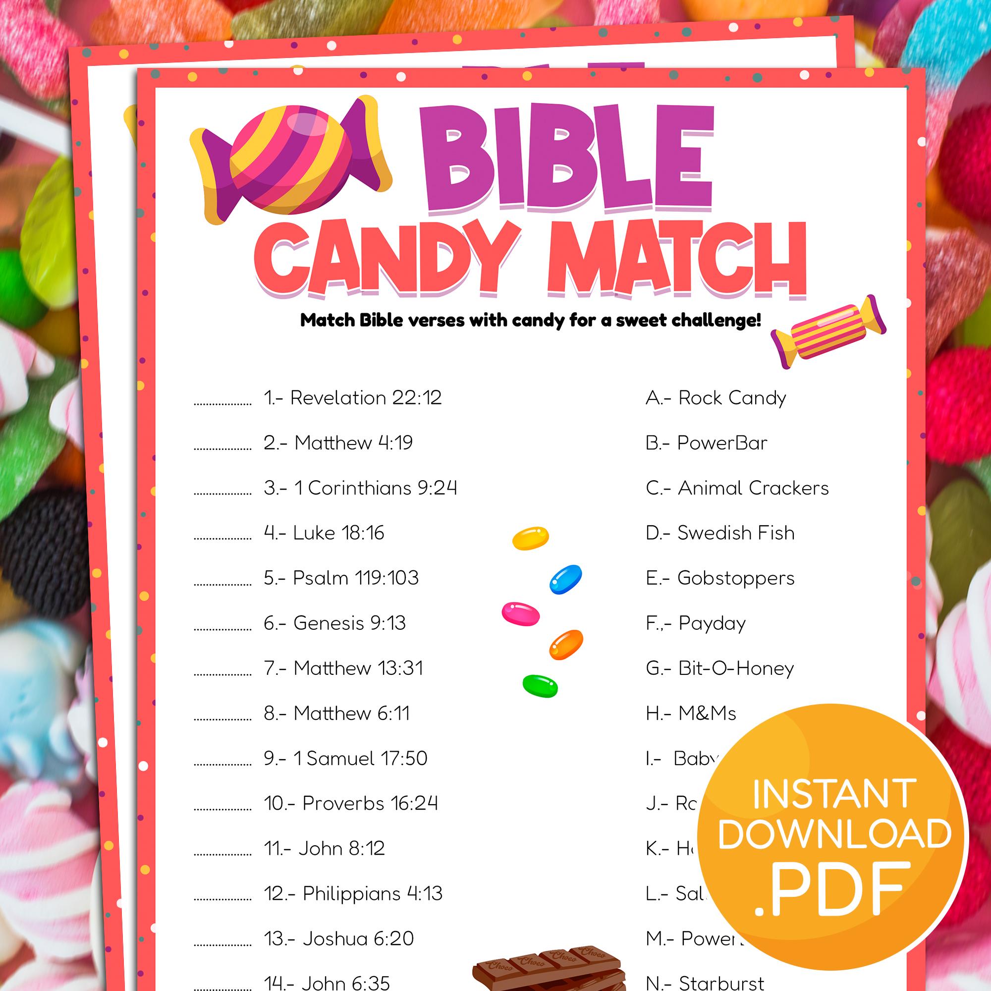 Bible Candy Match Game | Fun Bible Matching Game | Printable Bible Game ...