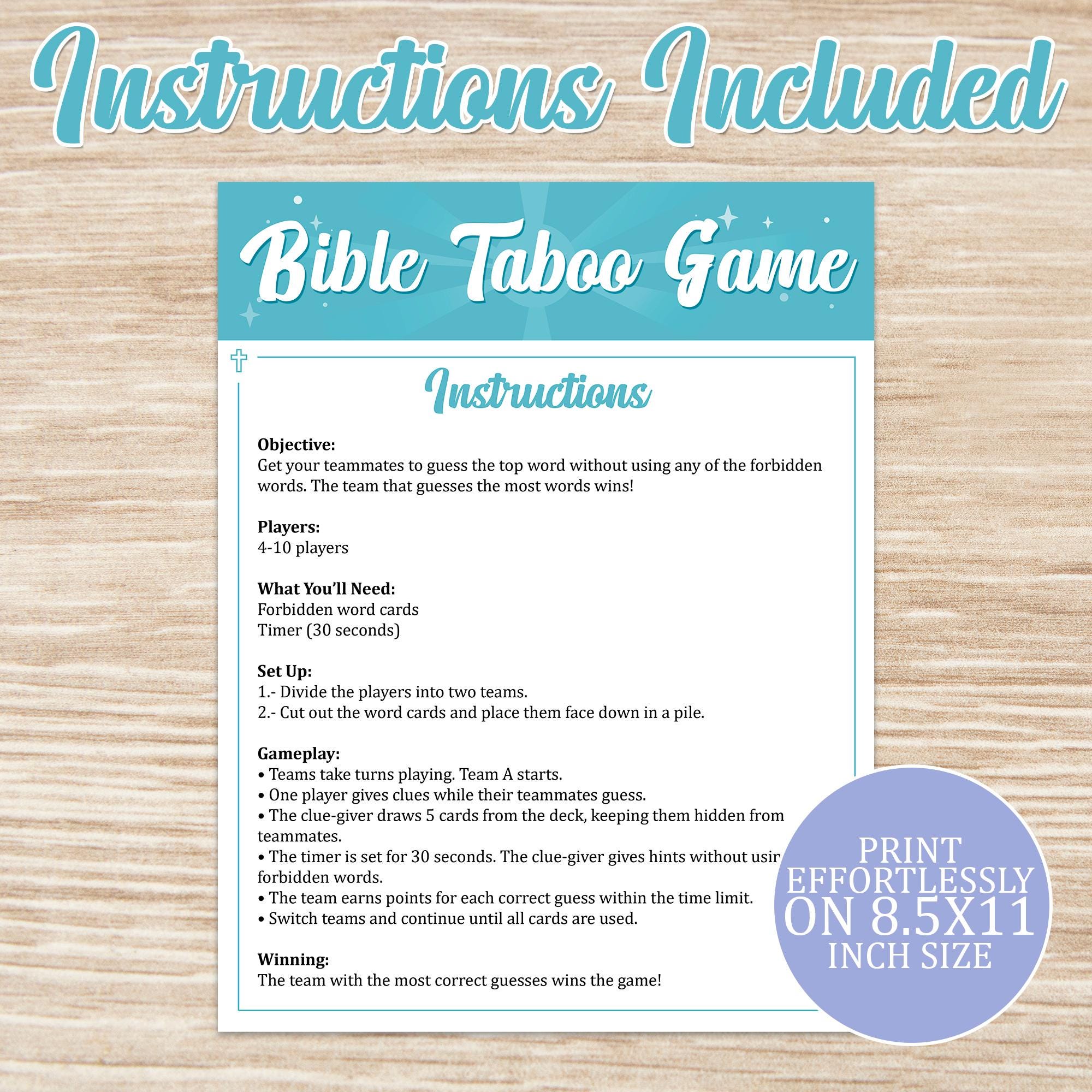 Bible Taboo Game: Fun Christian Kids Games Printable With Forbidden ...