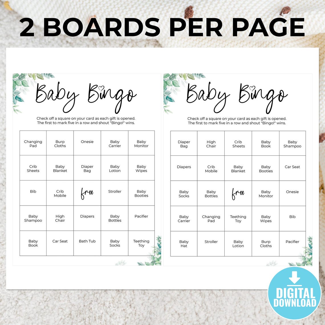 50 Baby Bingo Cards PDF - Baby Shower Game With Tokens & Calling Cards ...