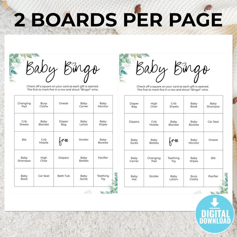 50 Baby Bingo Cards PDF - Baby Shower Game With Tokens & Calling Cards ...
