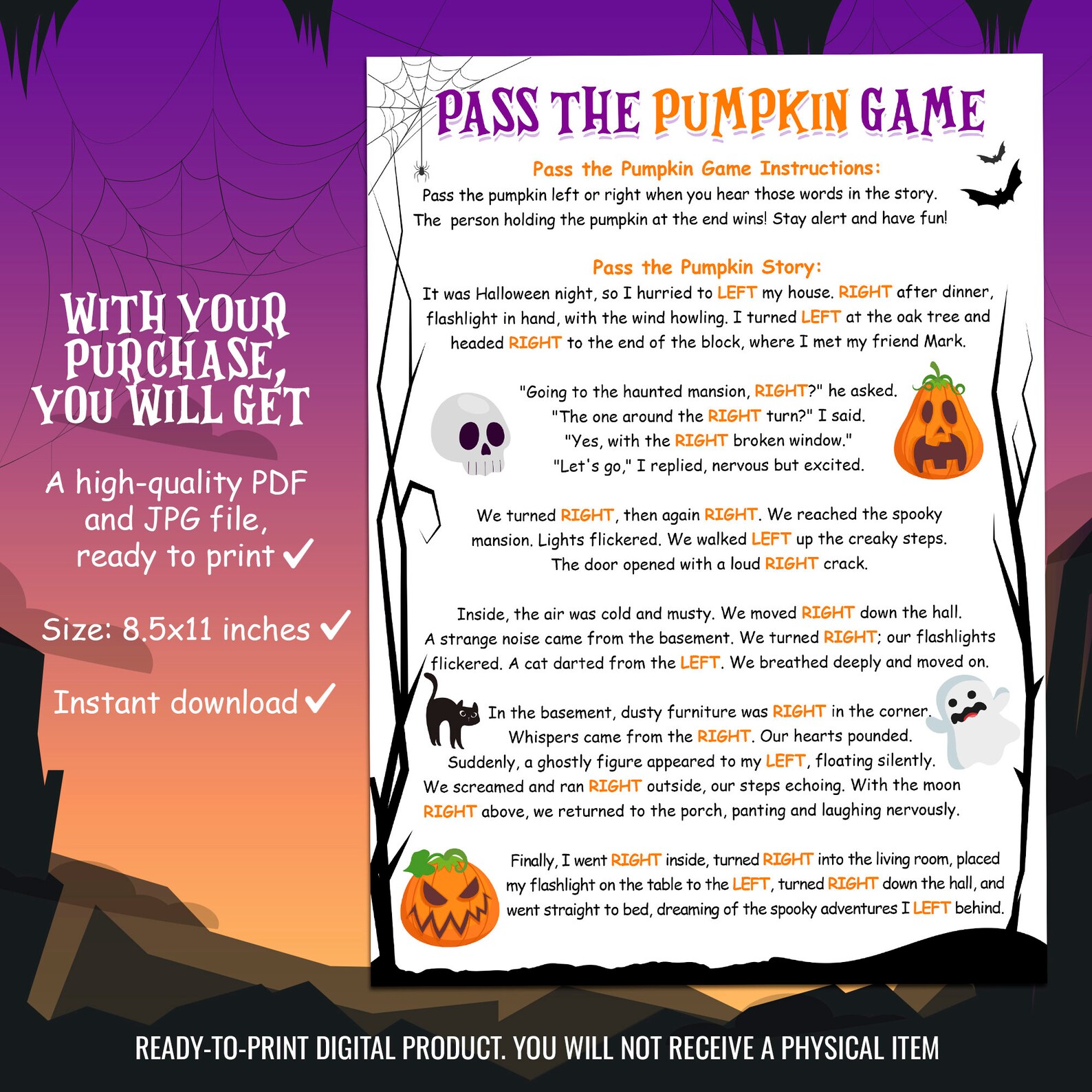 Pass the Pumpkin - Printable Halloween Left Right Game, Fun Activities ...