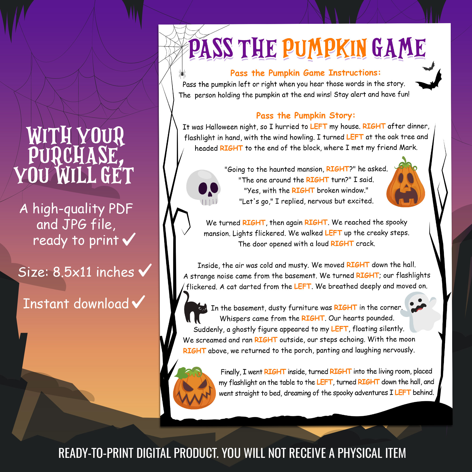 Pass the Pumpkin - Printable Halloween Left Right Game, Fun Activities ...
