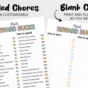 Editable Kids Reward Bucks | Printable Reward System | Chore Chart for ...