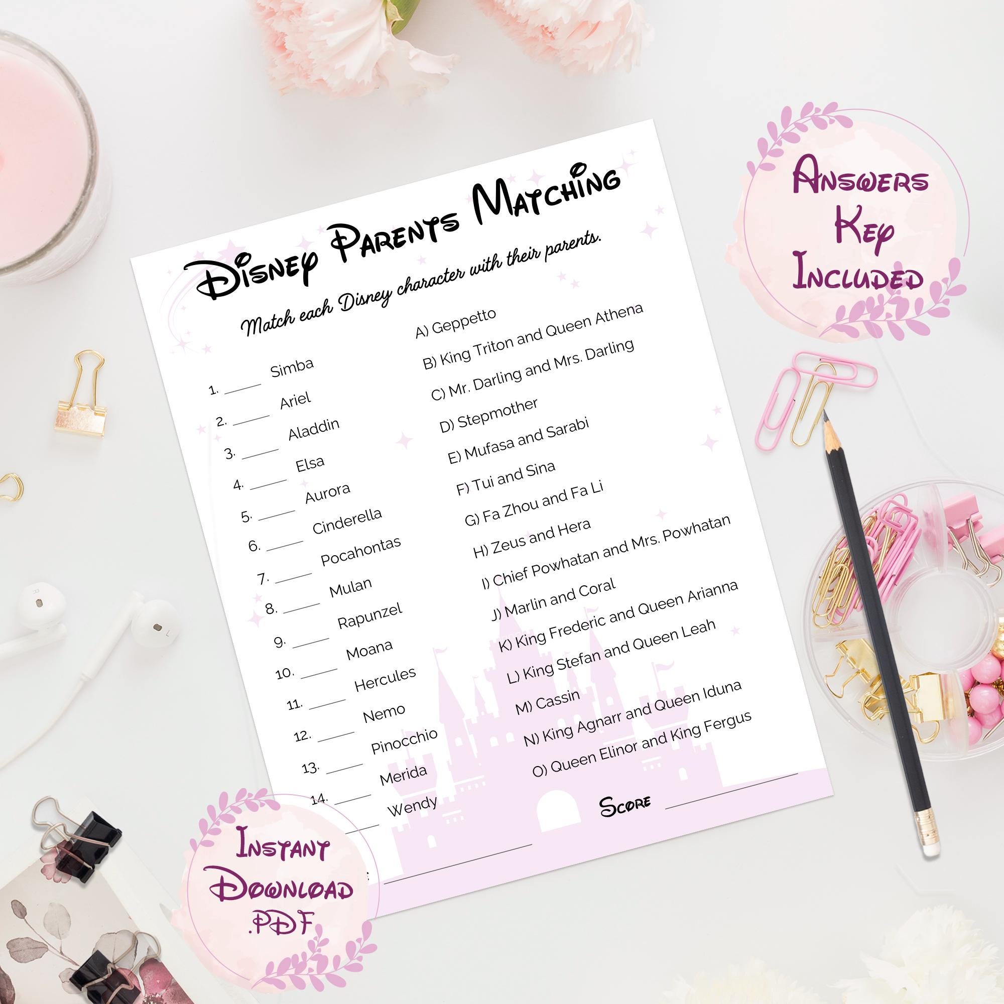 Disney Parent Matching Game - Fun Printable for Baby Showers | Match ...
