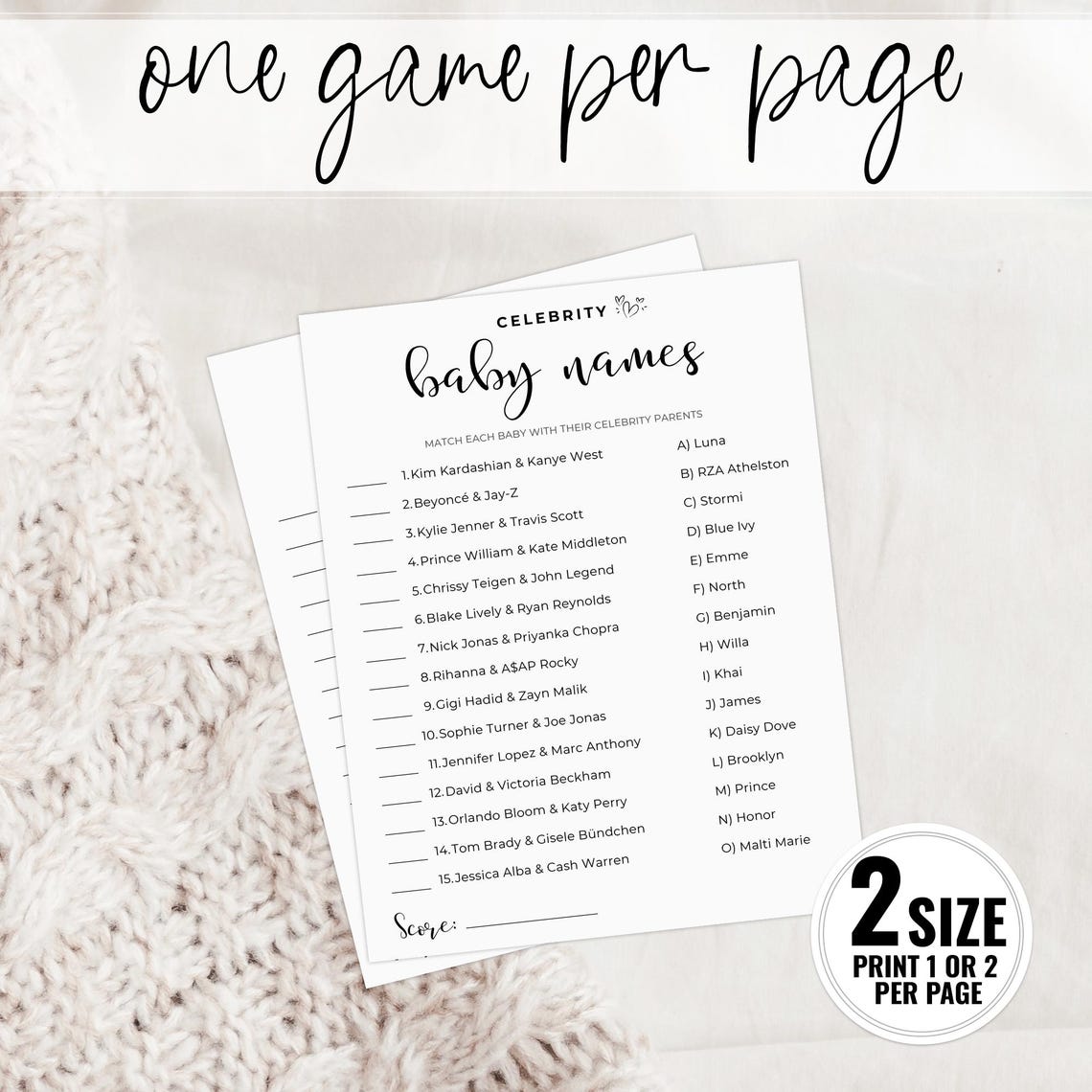 Celebrity Baby Name Game Printable Instant Download Guess Celebrity ...