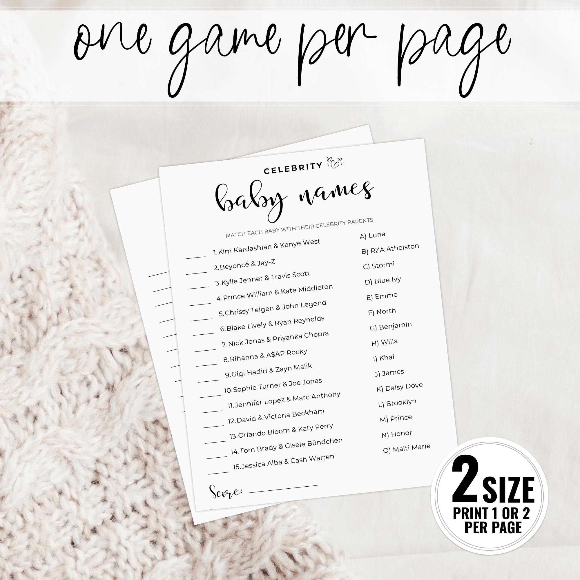 Celebrity Baby Name Game Printable Instant Download Guess Celebrity ...