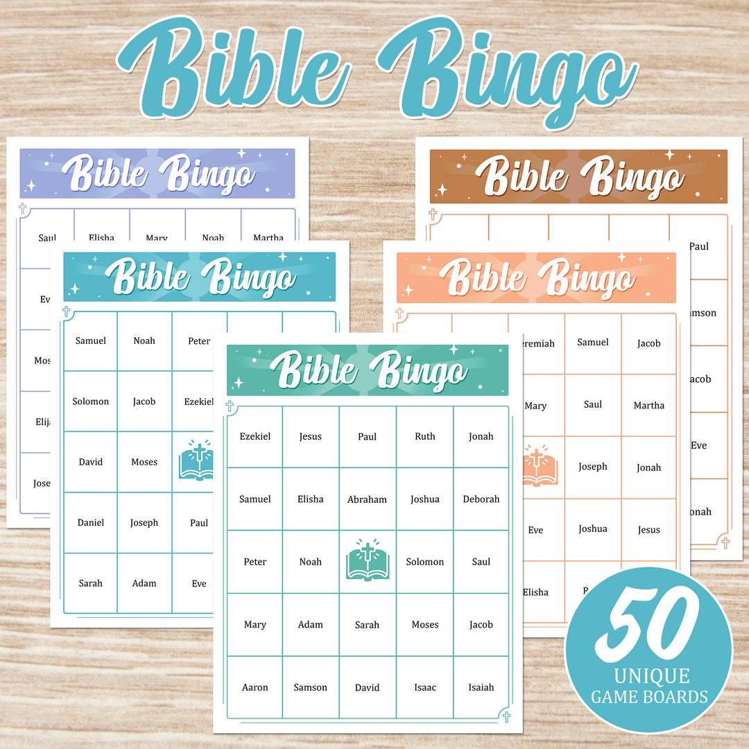 Bible Bingo Printable Game | 50 Cards With Bible Characters | Christian ...