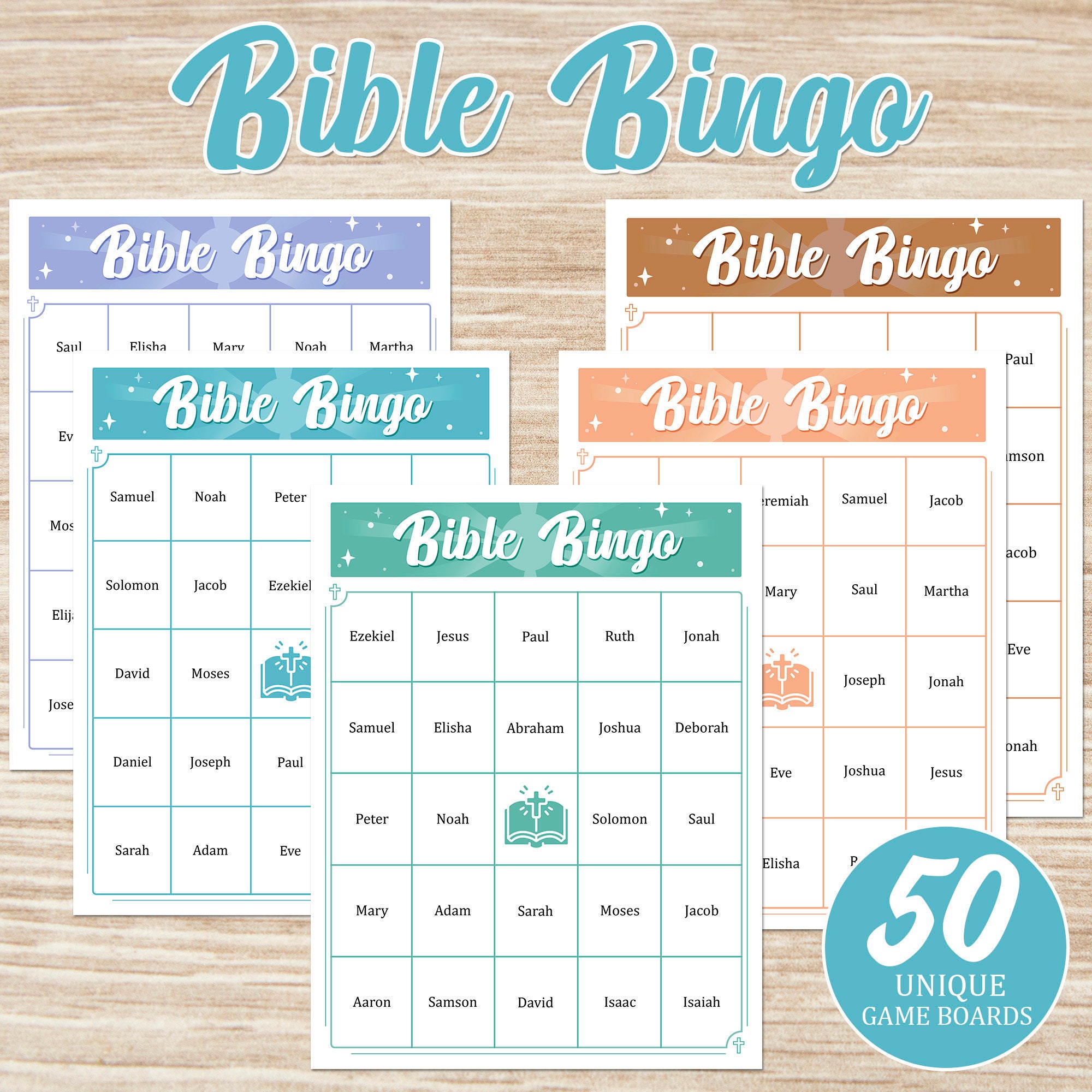 Bible Bingo Printable Game | 50 Cards With Bible Characters | Christian ...