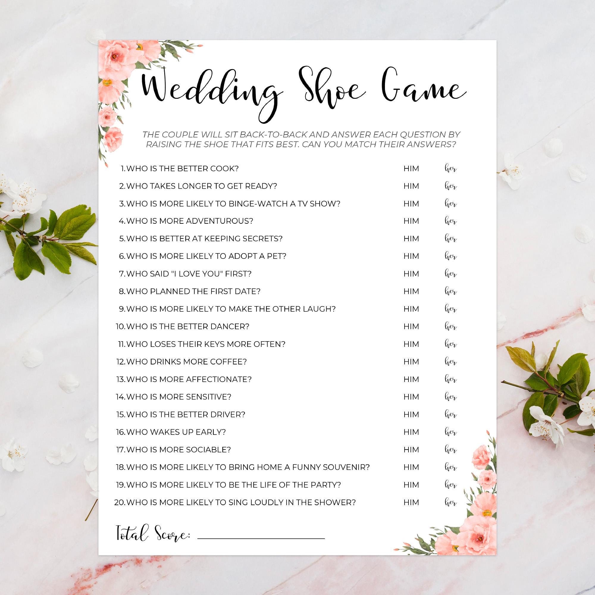 Wedding Shoe Game Editable Printable Download Fun Questions for Wedding ...