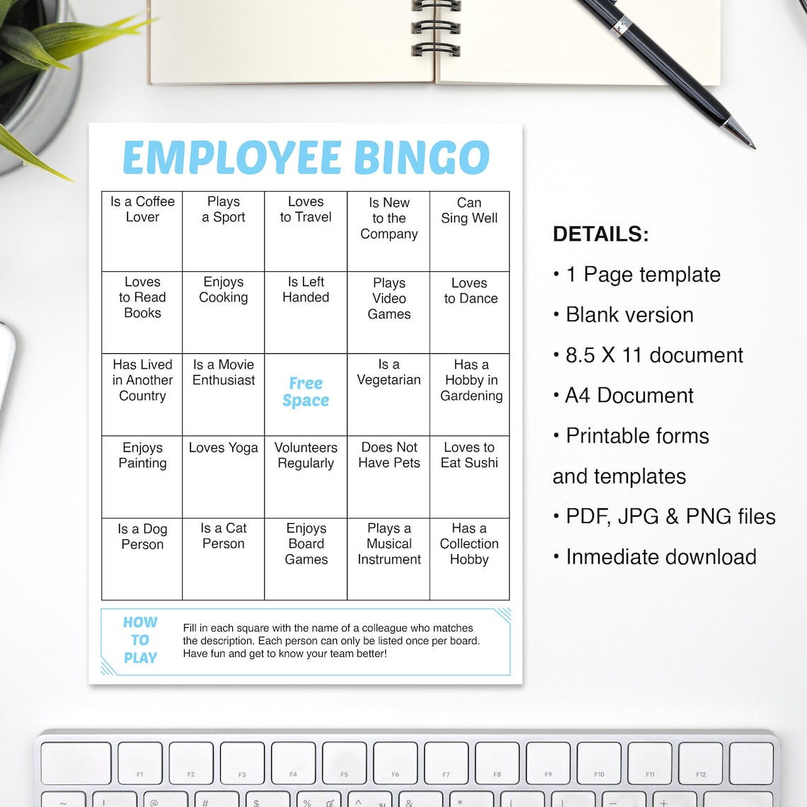Interactive Employee and Co-worker Bingo Template Digital Icebreaker ...