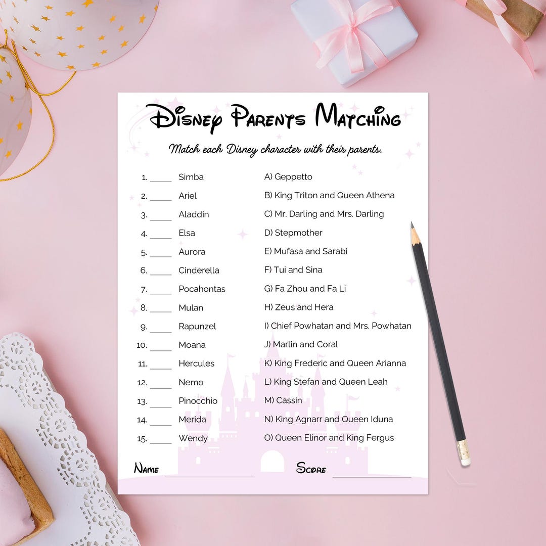 Disney Parent Matching Game - Fun Printable for Baby Showers | Match ...