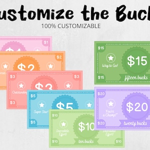 Editable Kids Reward Bucks | Printable Reward System | Chore Chart for ...