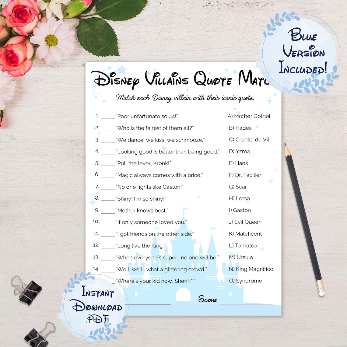 Disney Villains Quote Match Game | Printable Disney Party Game for ...