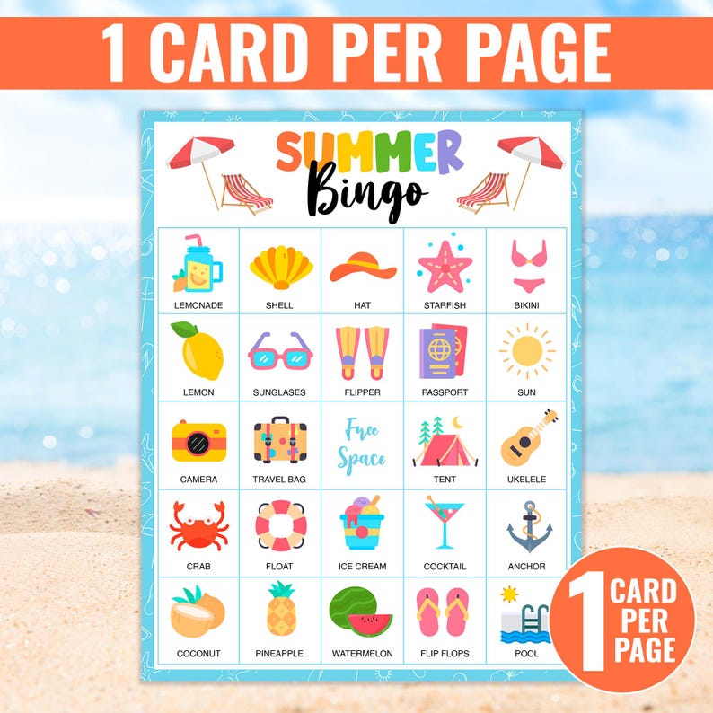 30 Summer Bingo Cards Printable Summer Bingo Game Fun Summer Bingo ...